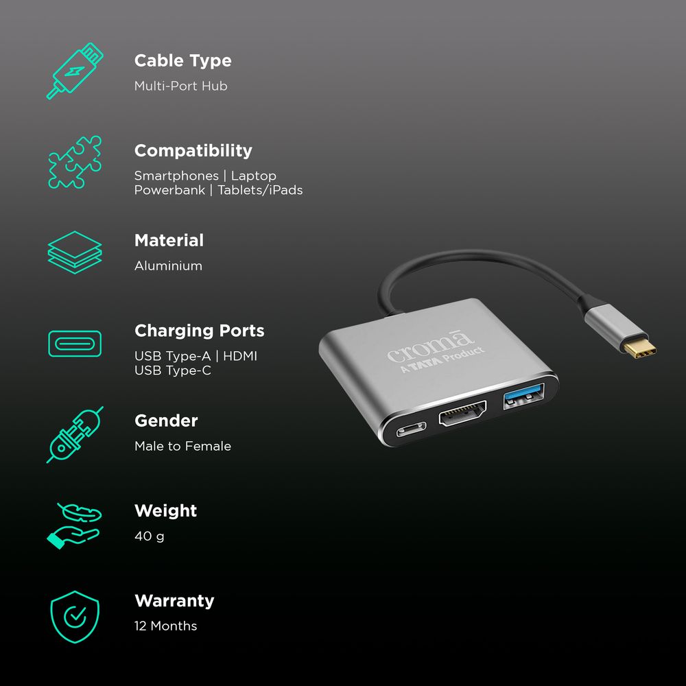 Buy Croma USB 3.0 Type C to USB 3.0 Type C, USB 3.0 Type A, HDMI Type A ... Buy Croma USB 3.0 Type C to USB 3.0 Type C, USB 3.0 Type A, HDMI Type A ...